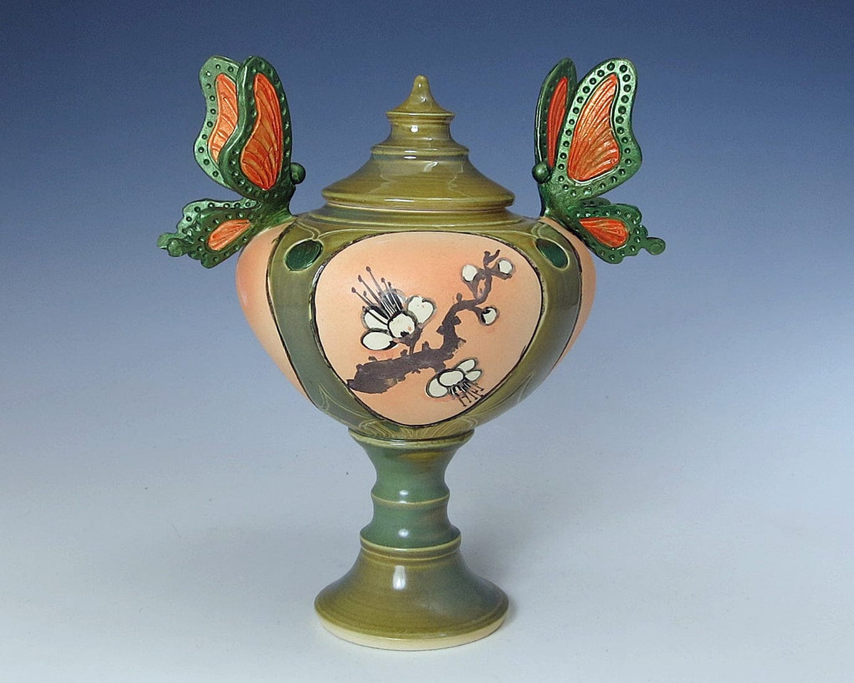 Two Butterfly Pedestal Jar – The Highlight Gallery