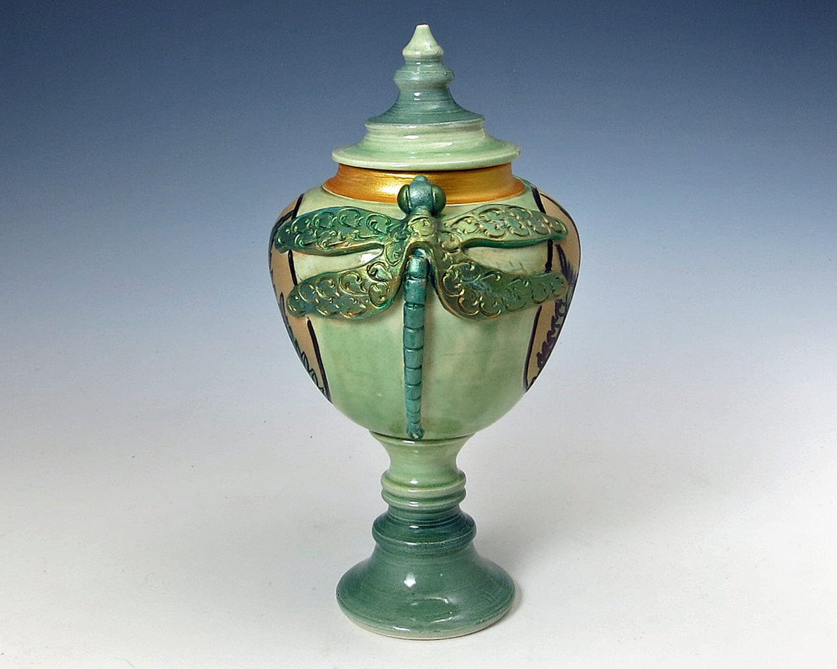 Two Dragonfly Pedestal Jar – The Highlight Gallery