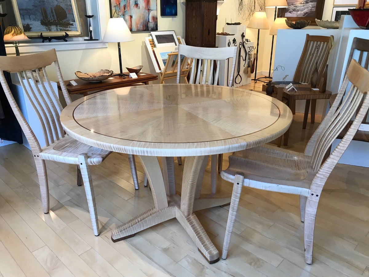 Sunburst inlaid design on round dining table with 4 chairs-custom orde ...